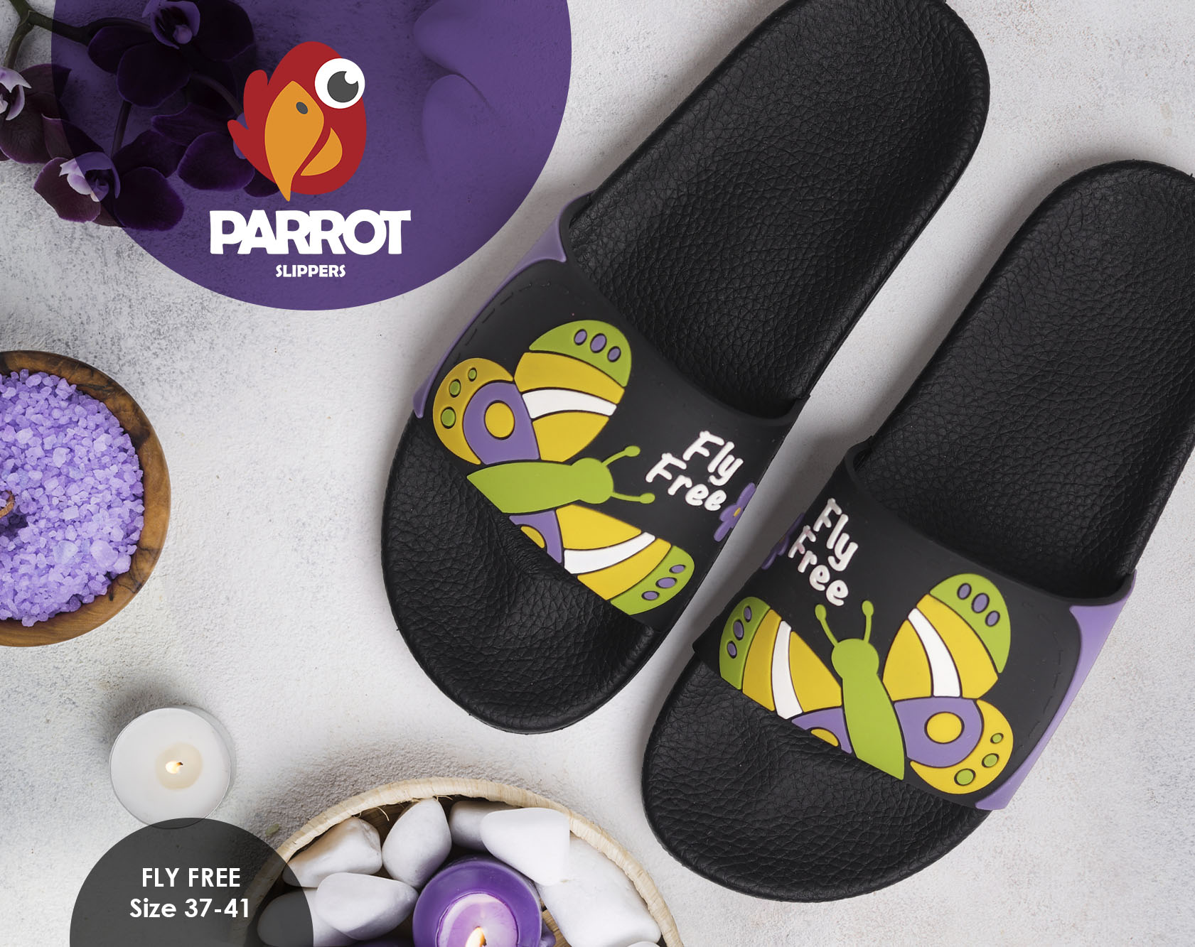 Butterfly Black Slipper - Parrot Slippers
