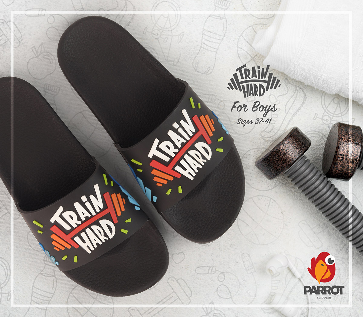 Train Hard Black Slipper - Parrot Slippers