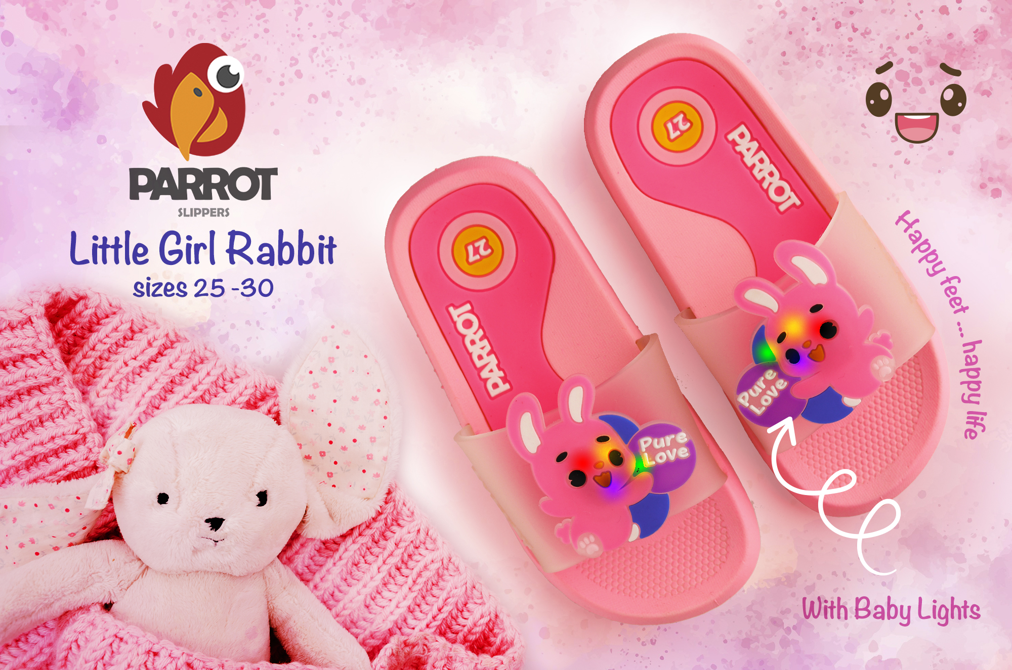 Baby Rabbit Pink Slipper - Parrot Slippers