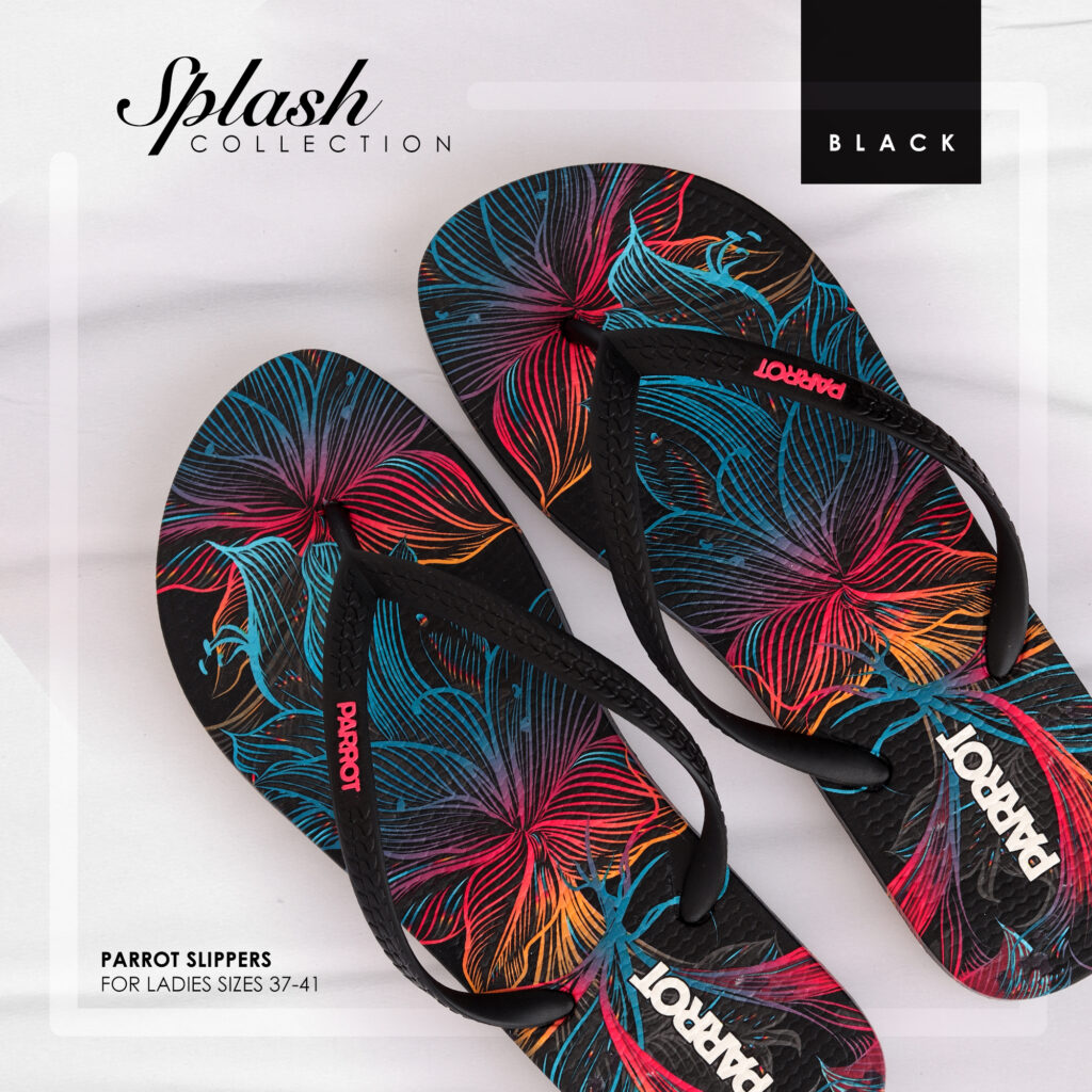 Splash Black Slipper - Parrot Slippers