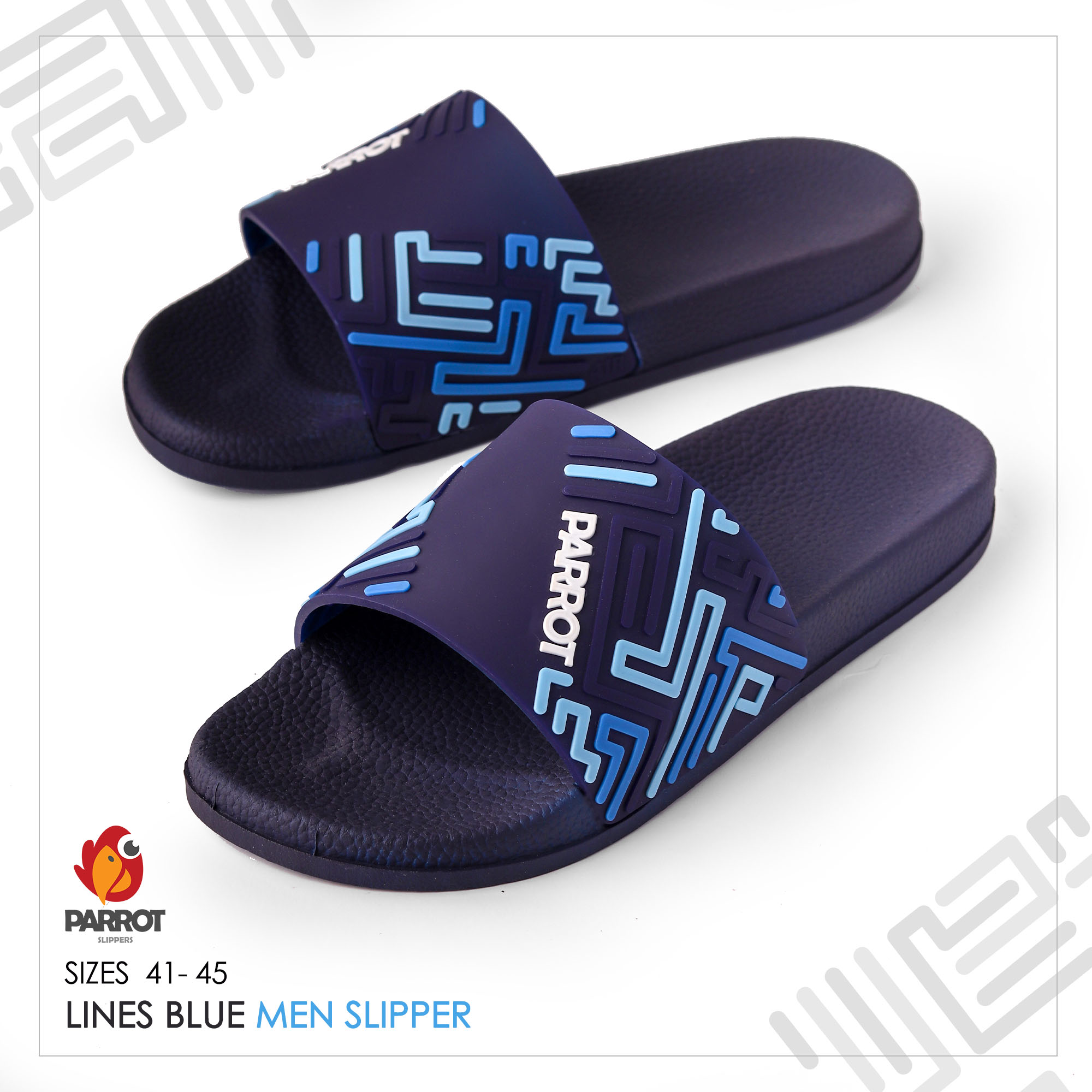 Lines Men Blue Slippers - Parrot Slippers