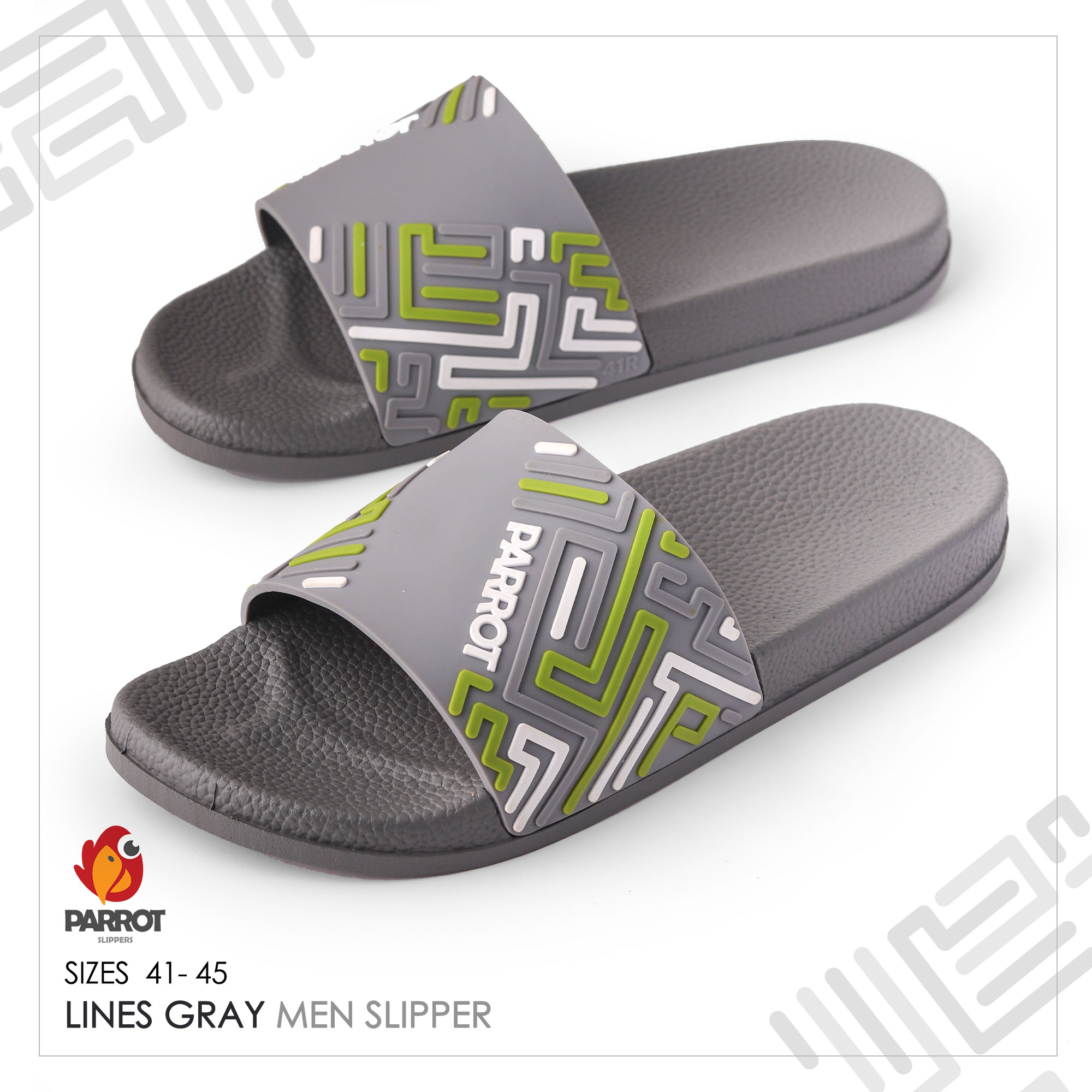 Lines Men Gray Slippers - Parrot Slippers
