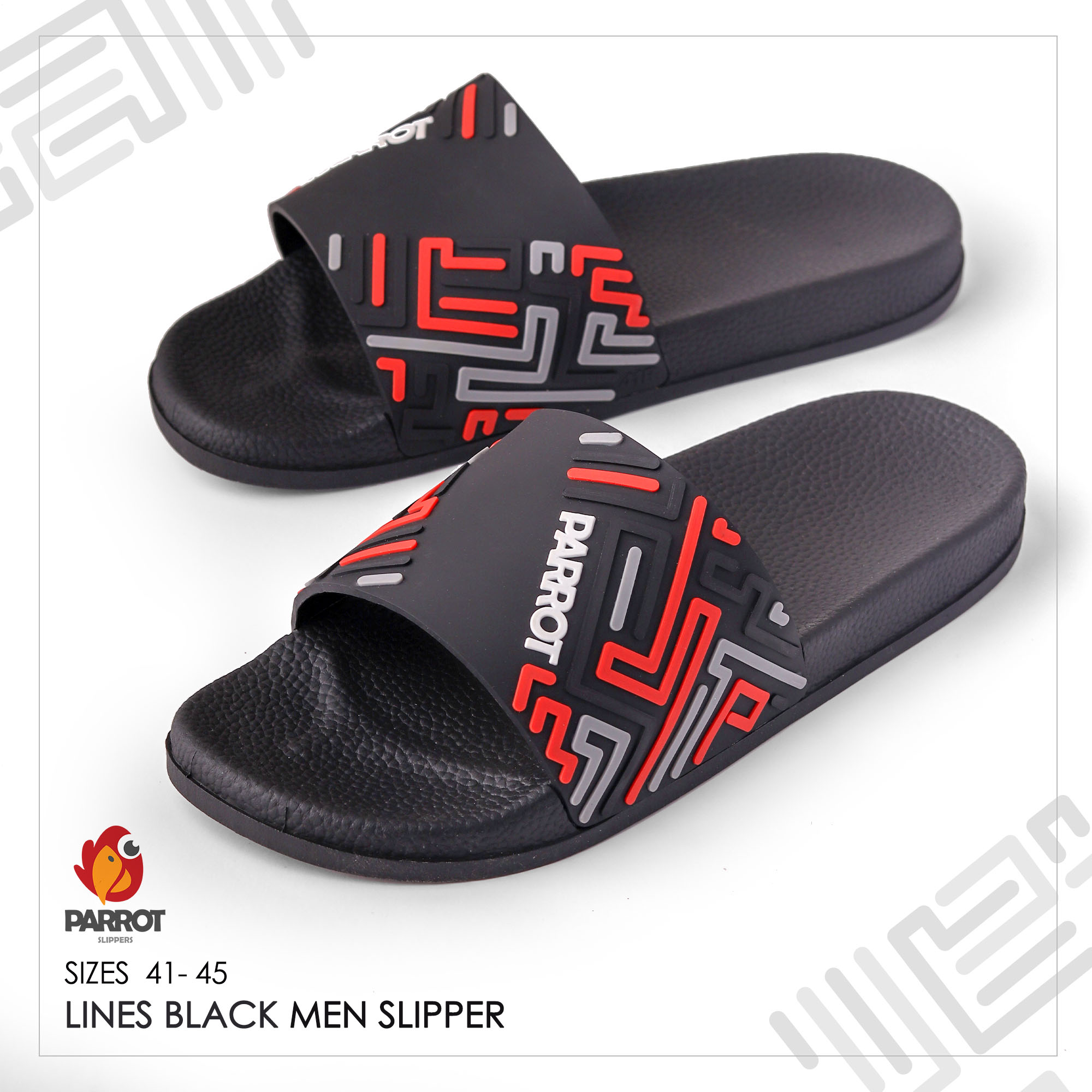 Lines Men Black Slippers - Parrot Slippers